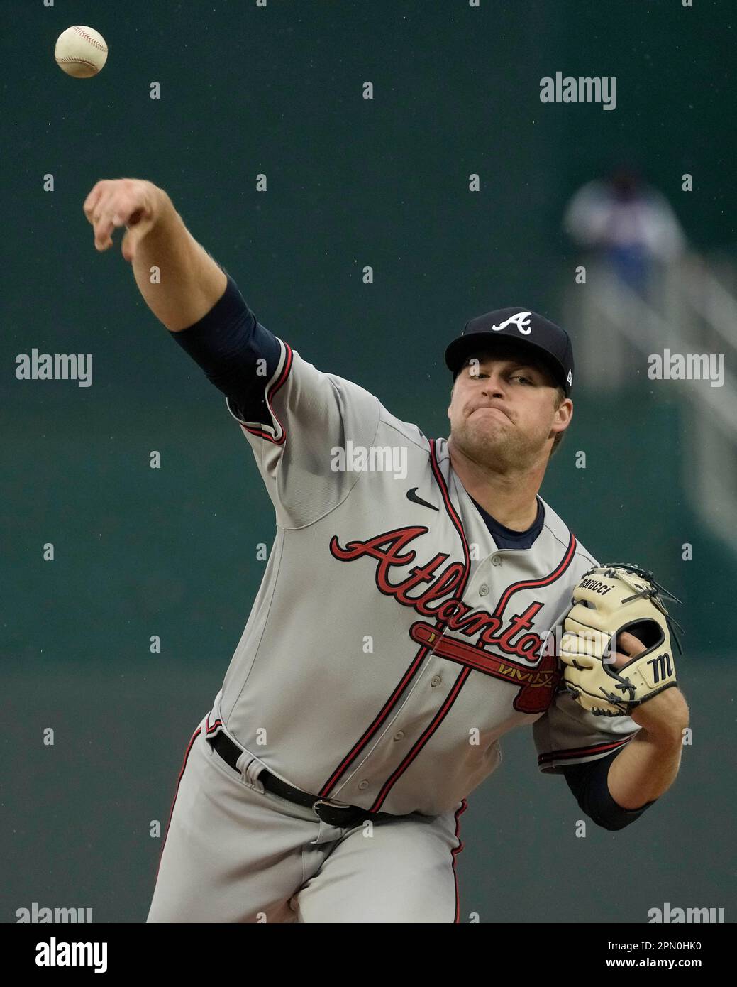 Atlanta Braves starting pitcher Bryce Elder throws during the first ...