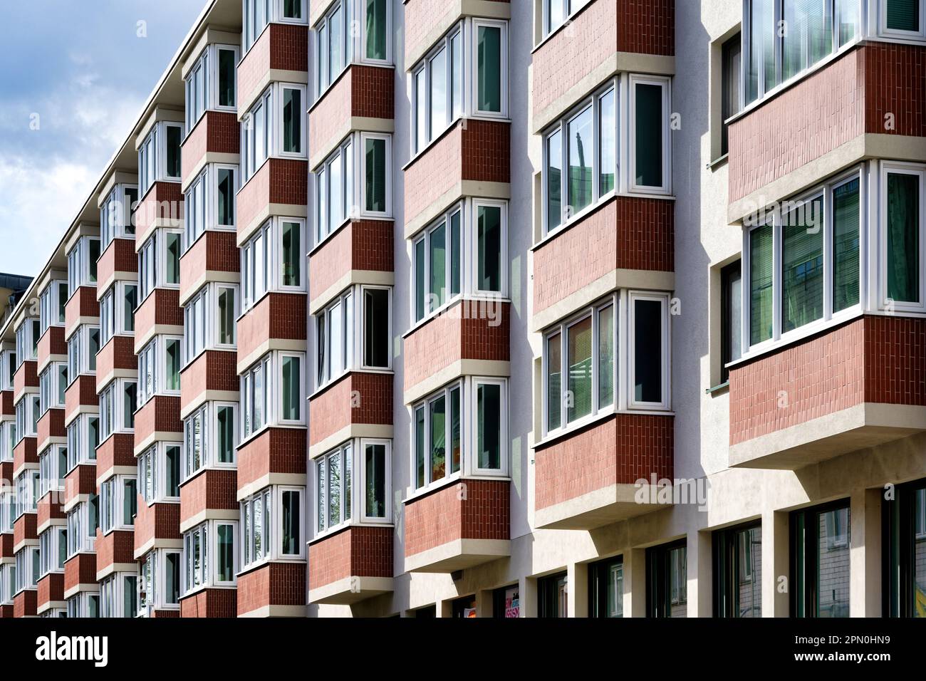 row of many bay windows of rental houses in the city center of cologne ...