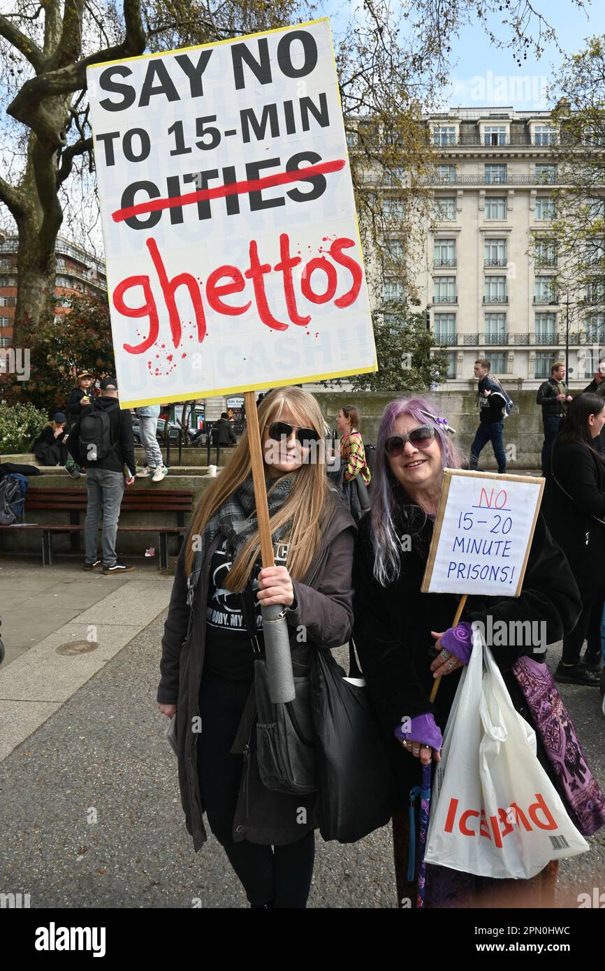 London, UK. 2023-04-15. Protest against Cashless society, ULEZ, No to ...