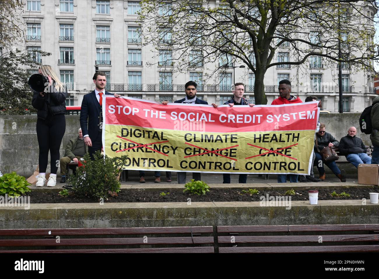 London, UK. 2023-04-15. Protest against Cashless society, ULEZ, No to ...
