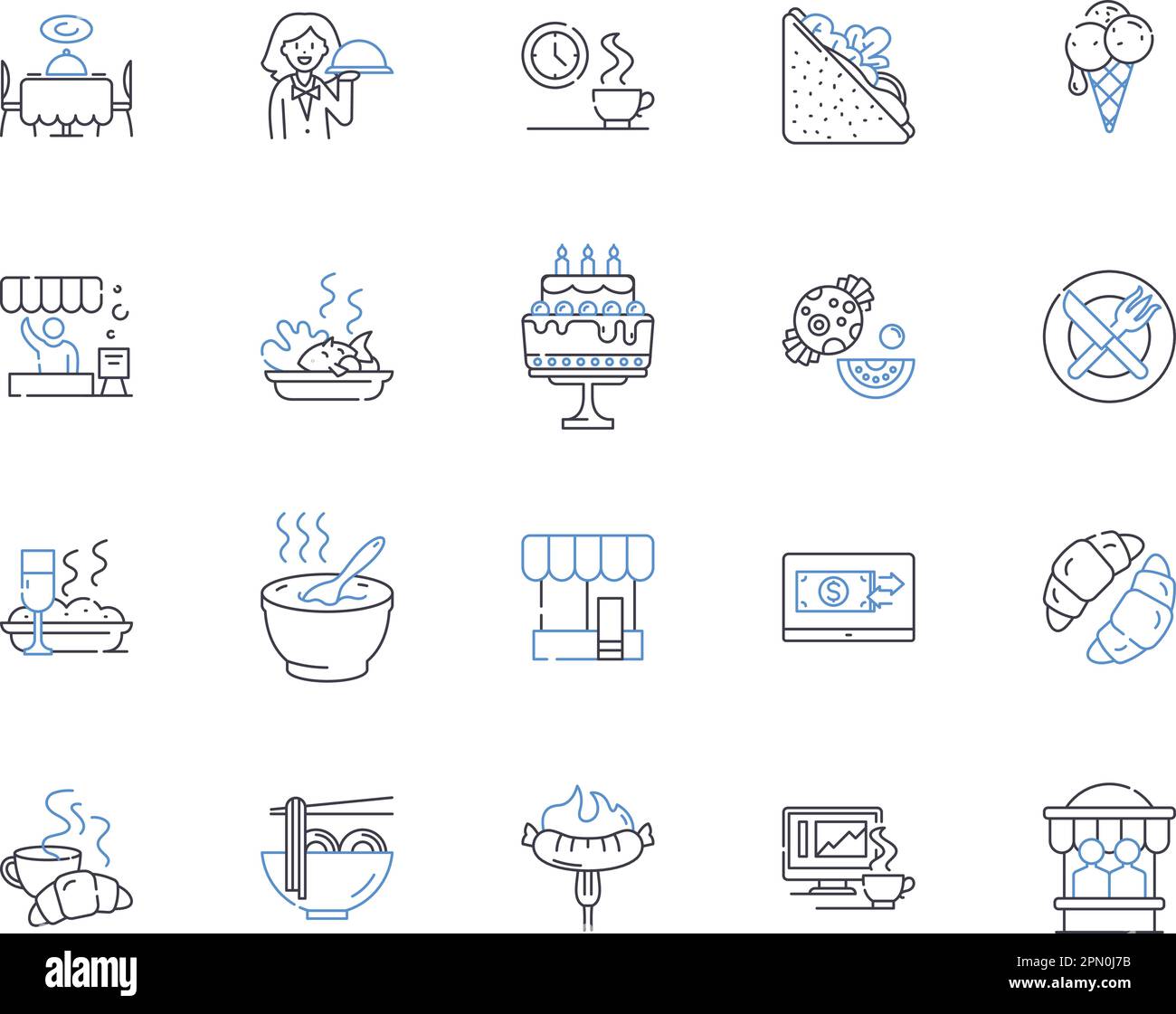 Cafe and bakery outline icons collection. Cafe, Bakery, Coffee, Tea ...