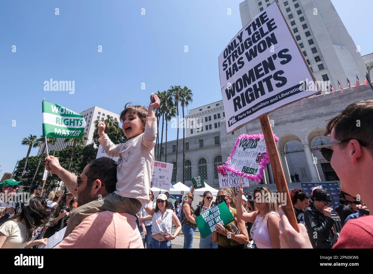 Los Angeles, California, USA. 15th Apr, 2023. Demonstrators take part ...