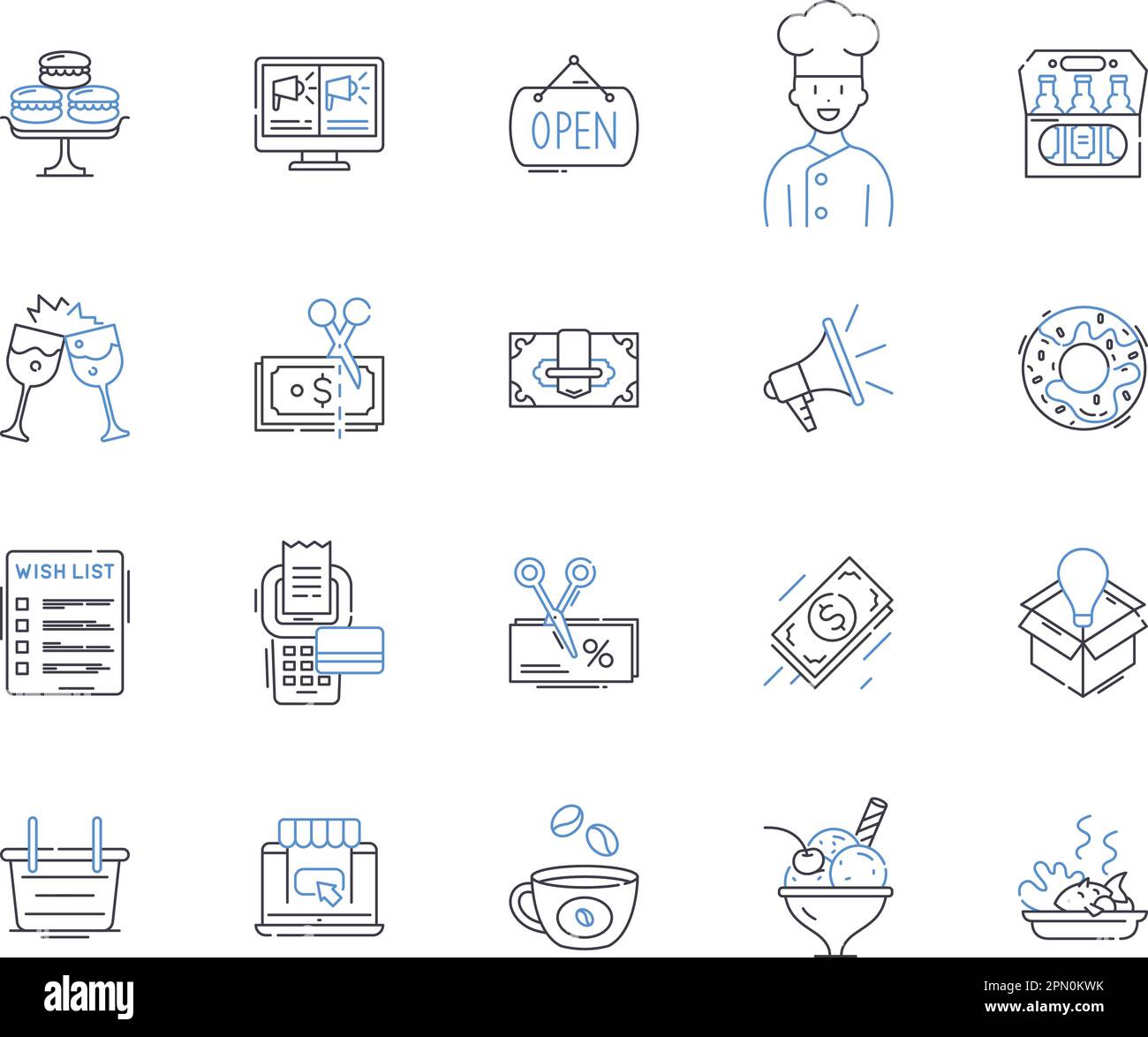 Shop and meal outline icons collection. shop, meal, restaurant, bistro ...