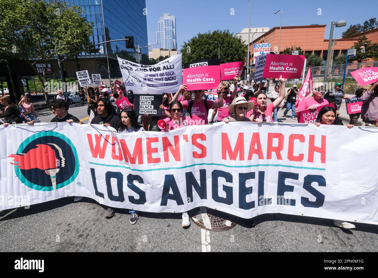 Los Angeles, California, USA. 15th Apr, 2023. Demonstrators take part ...