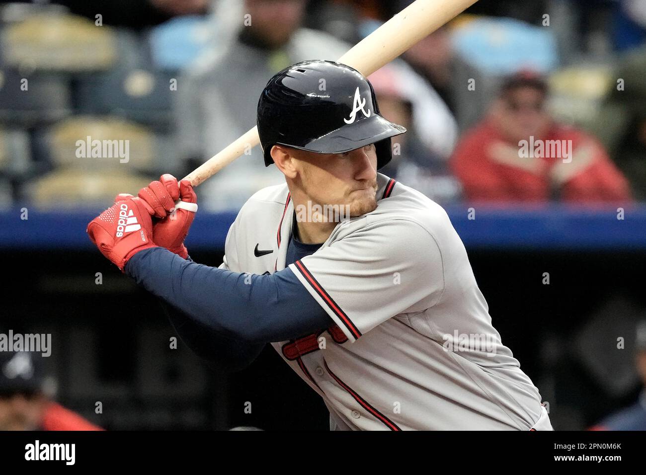 Atlanta Braves' Sean Murphy waits for the pitch before hitting an RBI ...