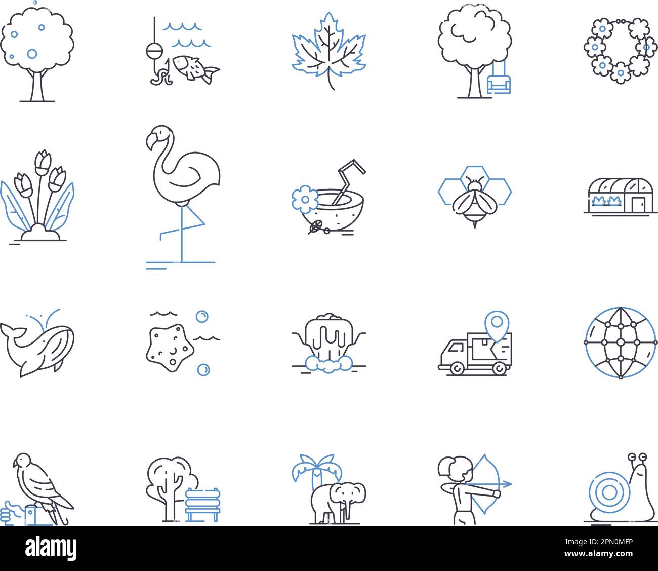 Wild nature trek outline icons collection. forest, trekking, wild ...