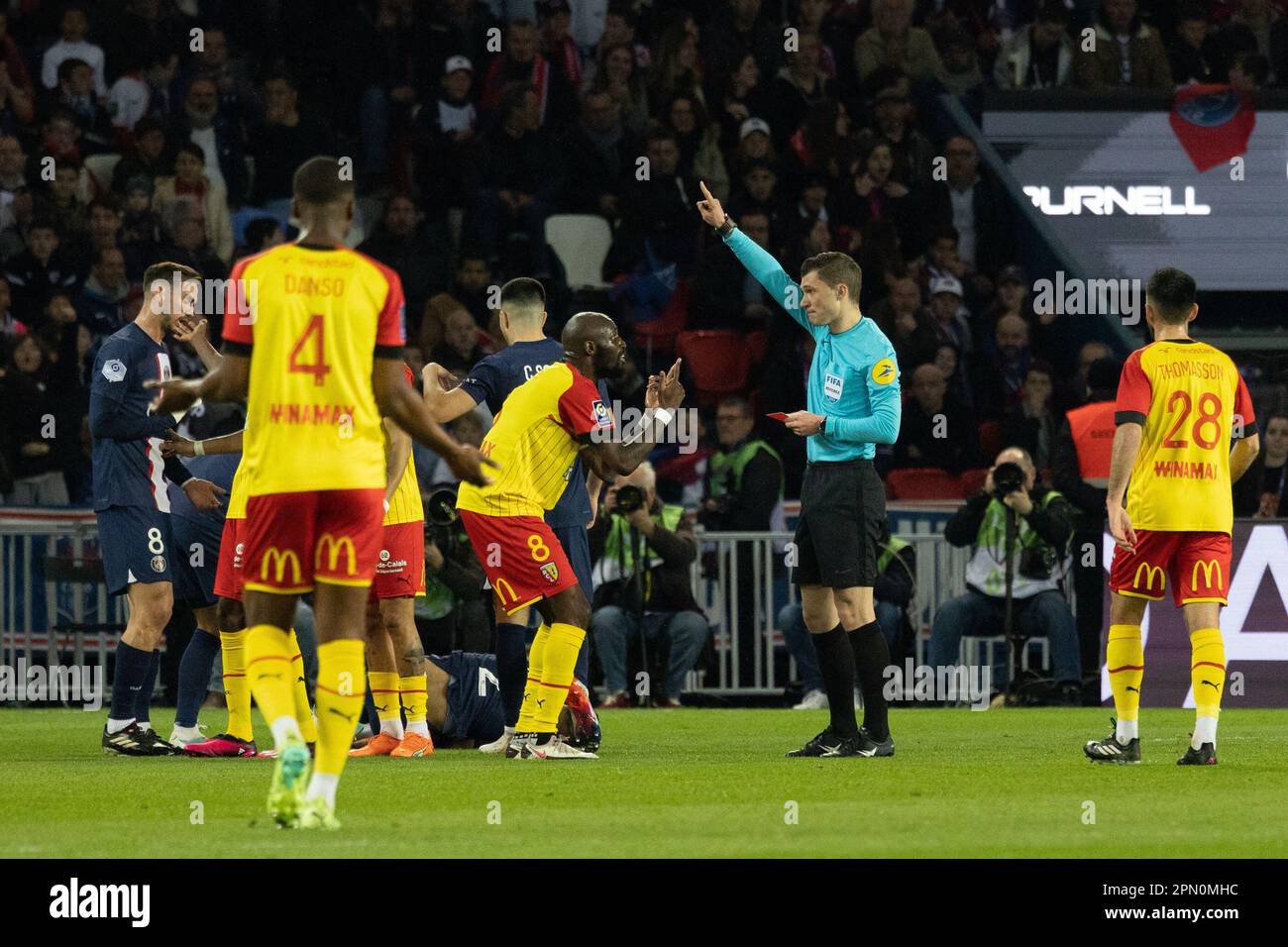 Paris, France. 15th Apr, 2023. Lens player Seko Fofana react as ...