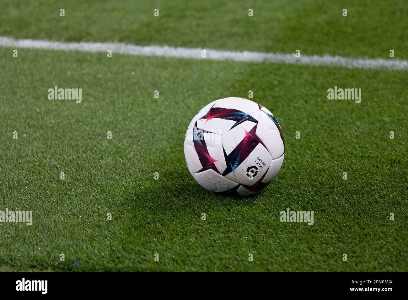 Paris, France. 15th Apr, 2023. soccer ball during the French L1 ...