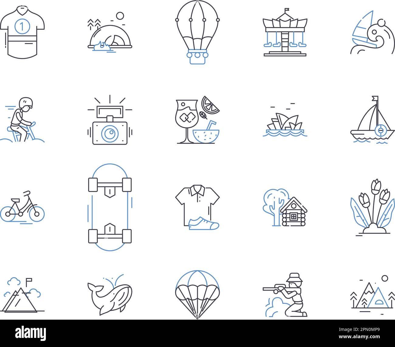 Summer vacation outline icons collection. Holiday, Trip, Relaxation ...