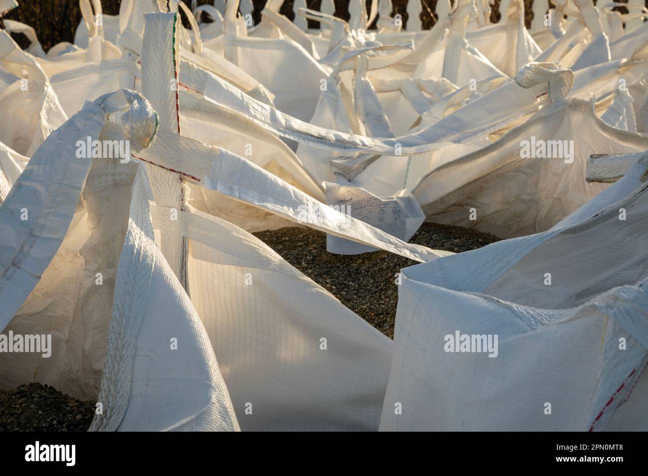 WA23333-00...WASHINGTON - Bags of pea gravel brough to Point No Point ...