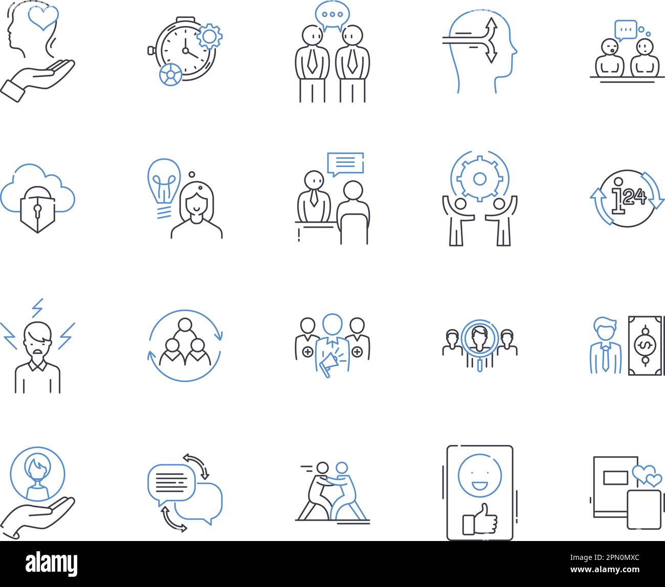 Staff studying outline icons collection. Examining, Learning, Gaining, Educating, Grasping ...