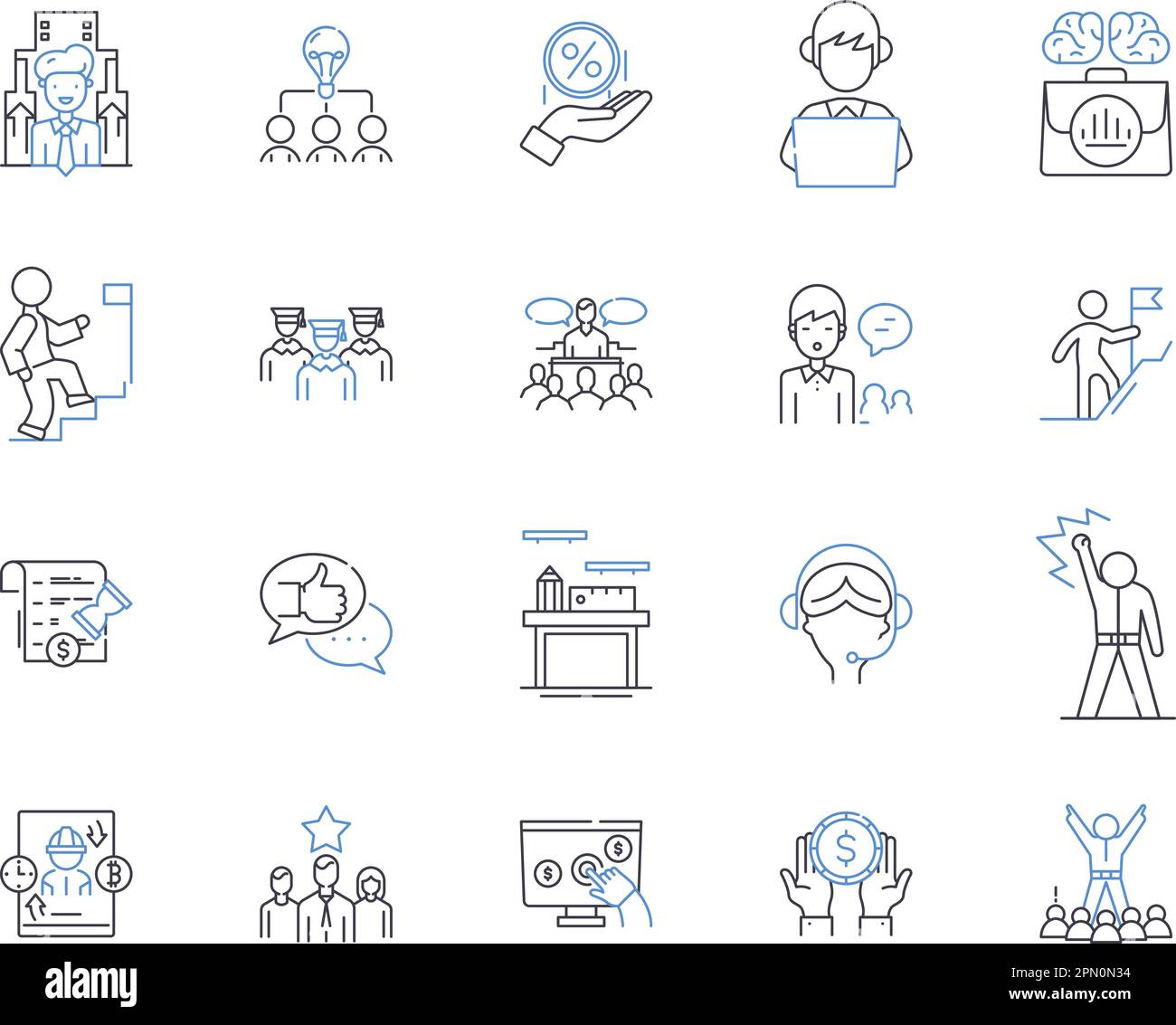 Employee life outline icons collection. Worker, Job, Joblessness ...