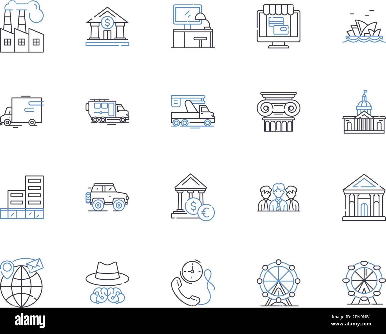 City centre shopping outline icons collection. Urban, Mall, Bazaar, Hub ...