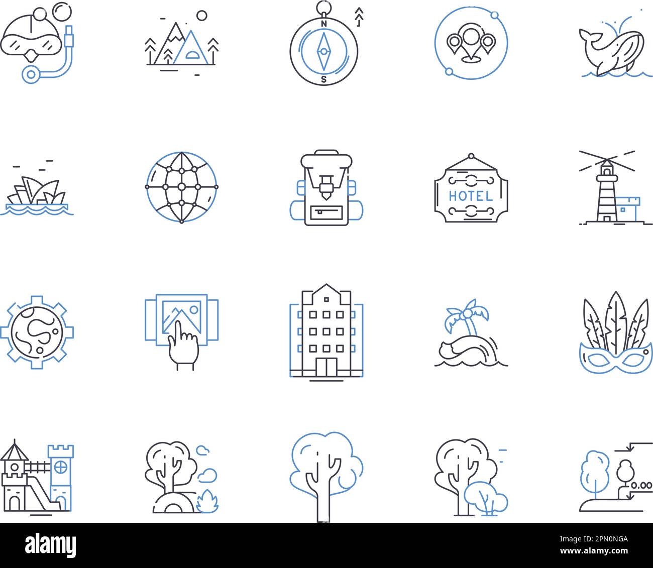 Holiday company outline icons collection. Vacation, Tour, Travel ...