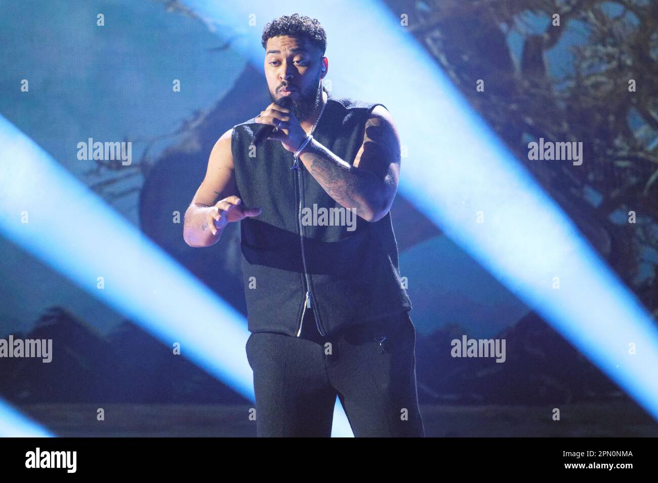 Cologne, Germany. 15th Apr, 2023. Candidate Sem Eisinger is on stage at ...