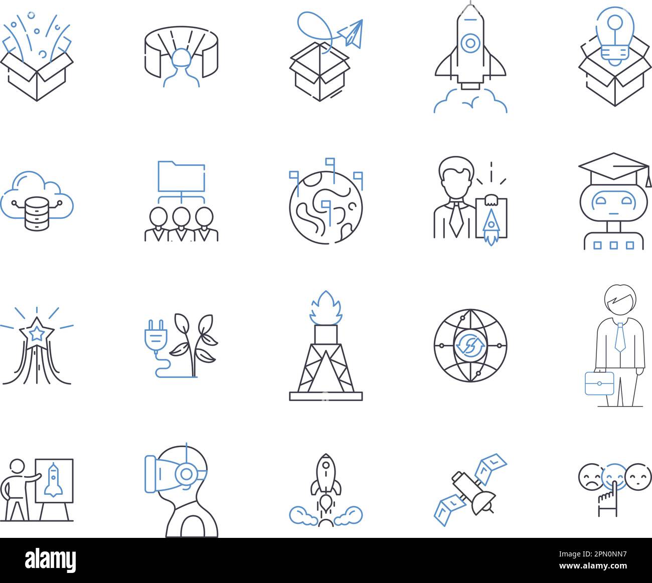 Innovation startup outline icons collection. Innovative, Startup, Novel, Enterprising, Creative ...