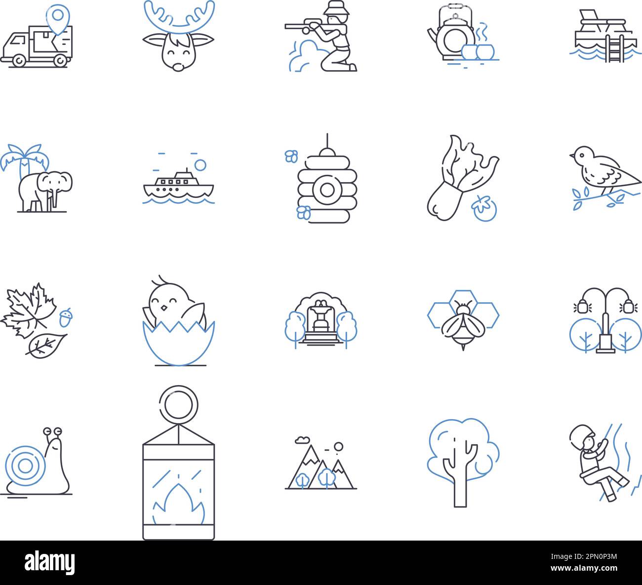 Hiking and travel outline icons collection. Hiking, travel, trekking ...