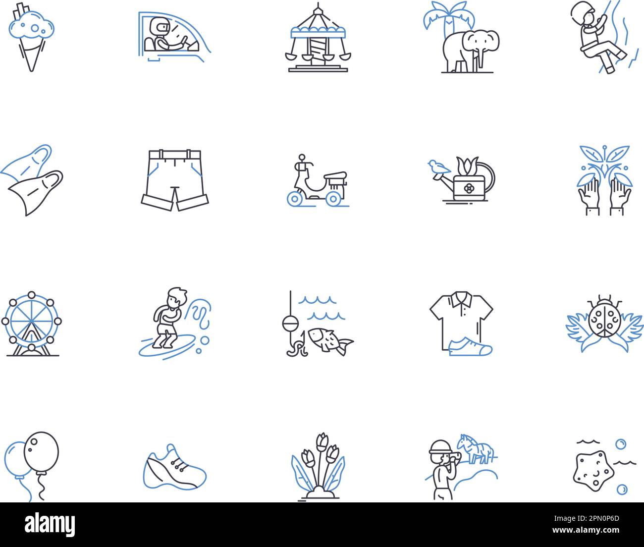 Summer Outline Icons Collection Sun Heat Vacation Sunburn Beach