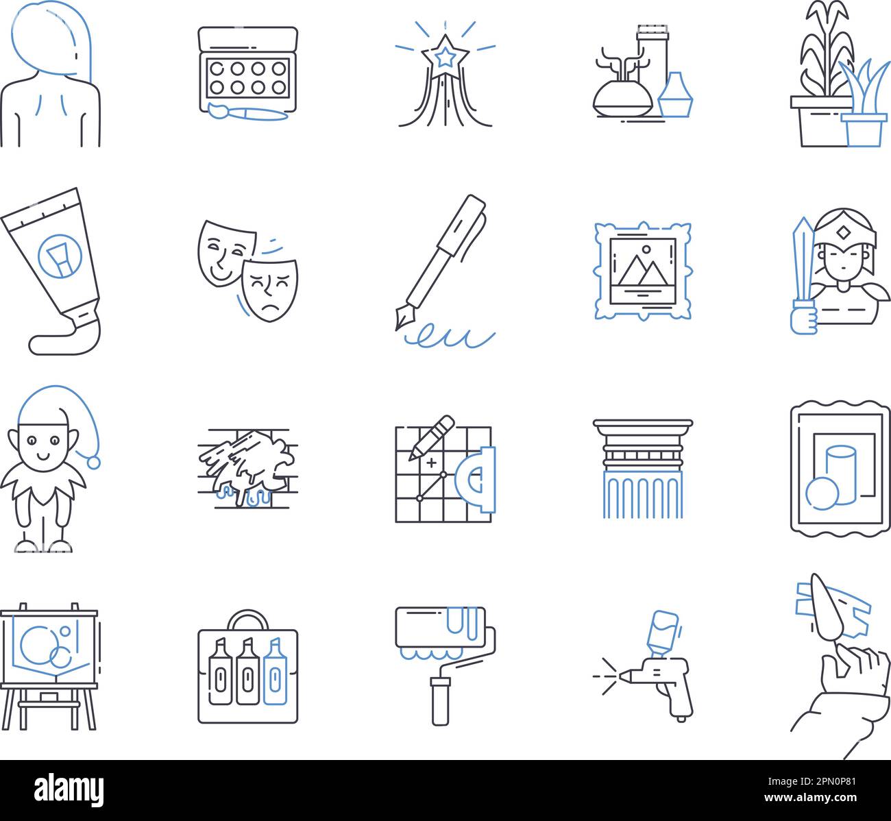 Creative Occupation Outline Icons Collection Artist Designer Musician Writer Architect
