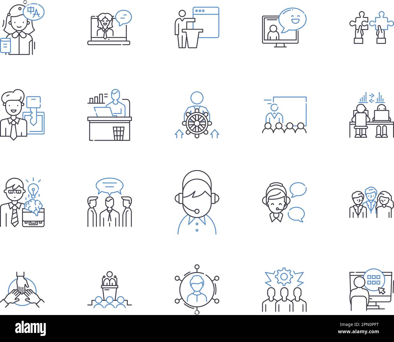 Employee life outline icons collection. Worker, Job, Joblessness ...