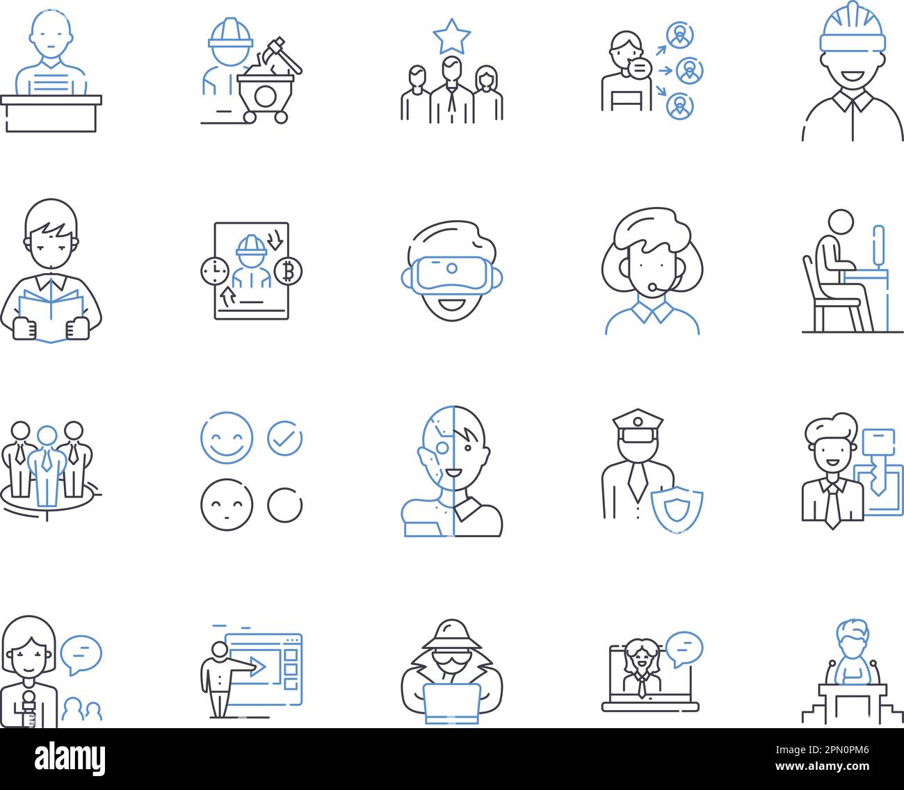 Management work outline icons collection. Management, Work, Control ...