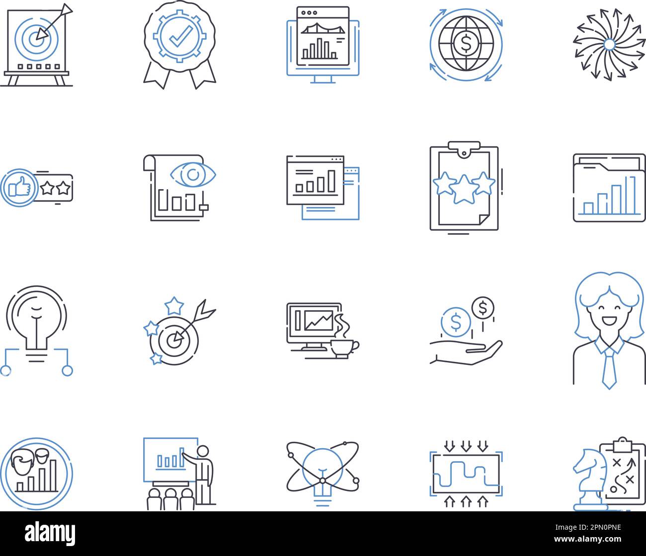 Business strategy outline icons collection. Management, Planning ...