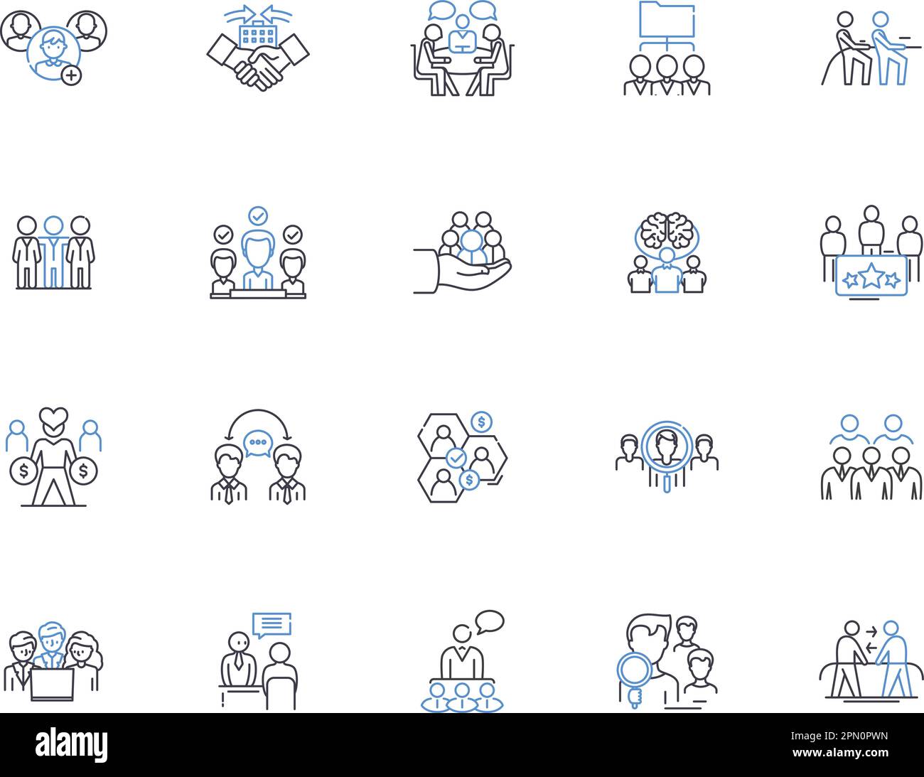 Business team outline icons collection. Business, Team, Collaboration, Cooperation, Organization ...