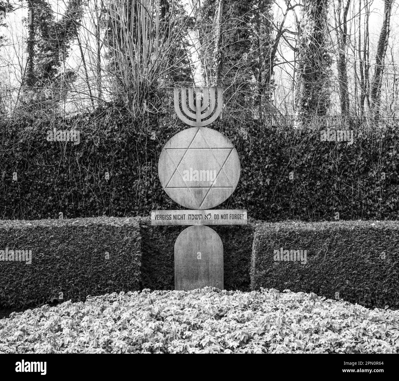 Jewish Memorial near the crematorian at the Dachau Concentration Camp ...