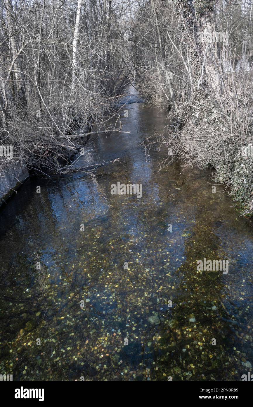 Wurm Canal on the other side of the barrier wall with coins thrown in ...