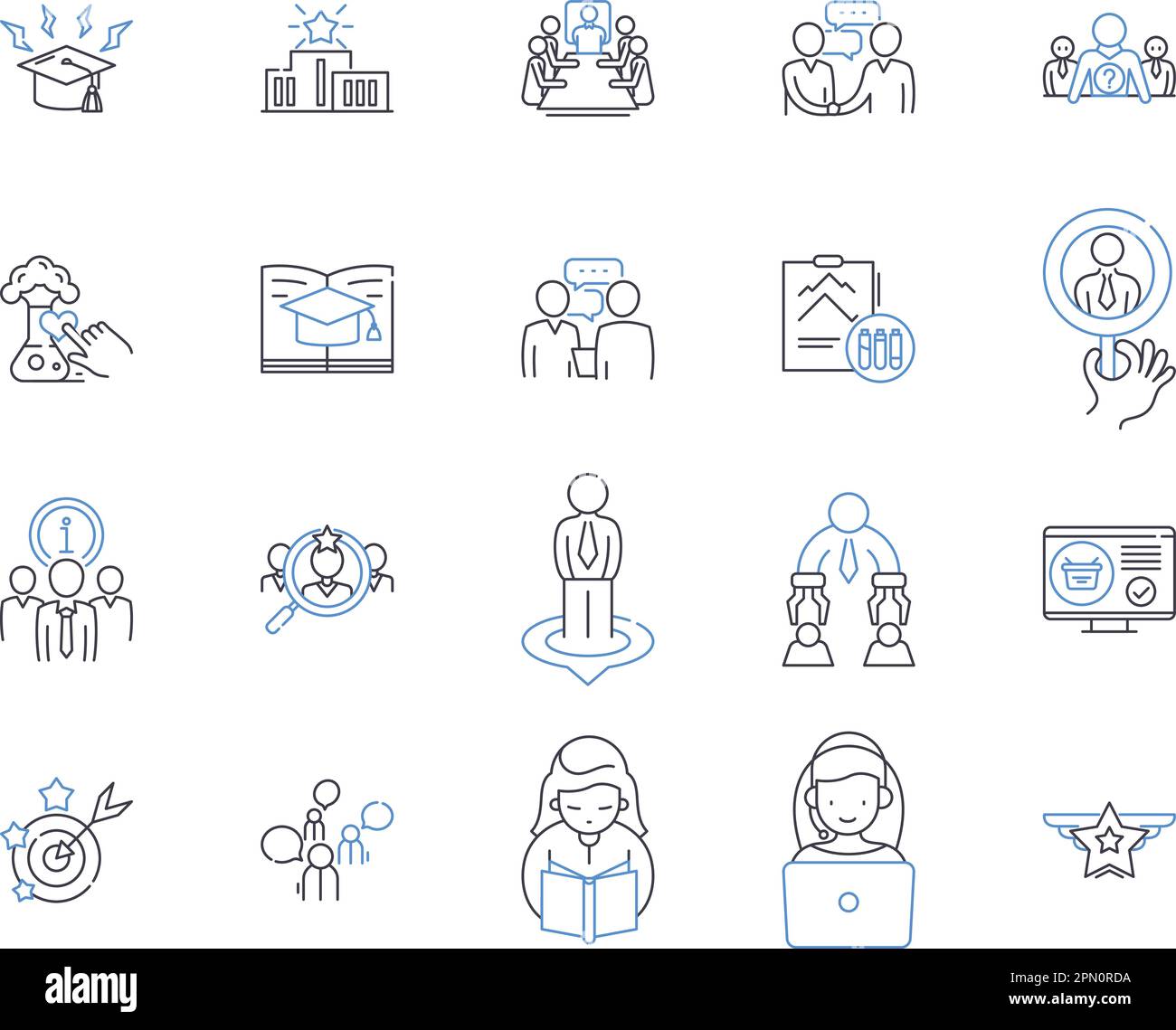 Staff studying outline icons collection. Examining, Learning, Gaining, Educating, Grasping ...