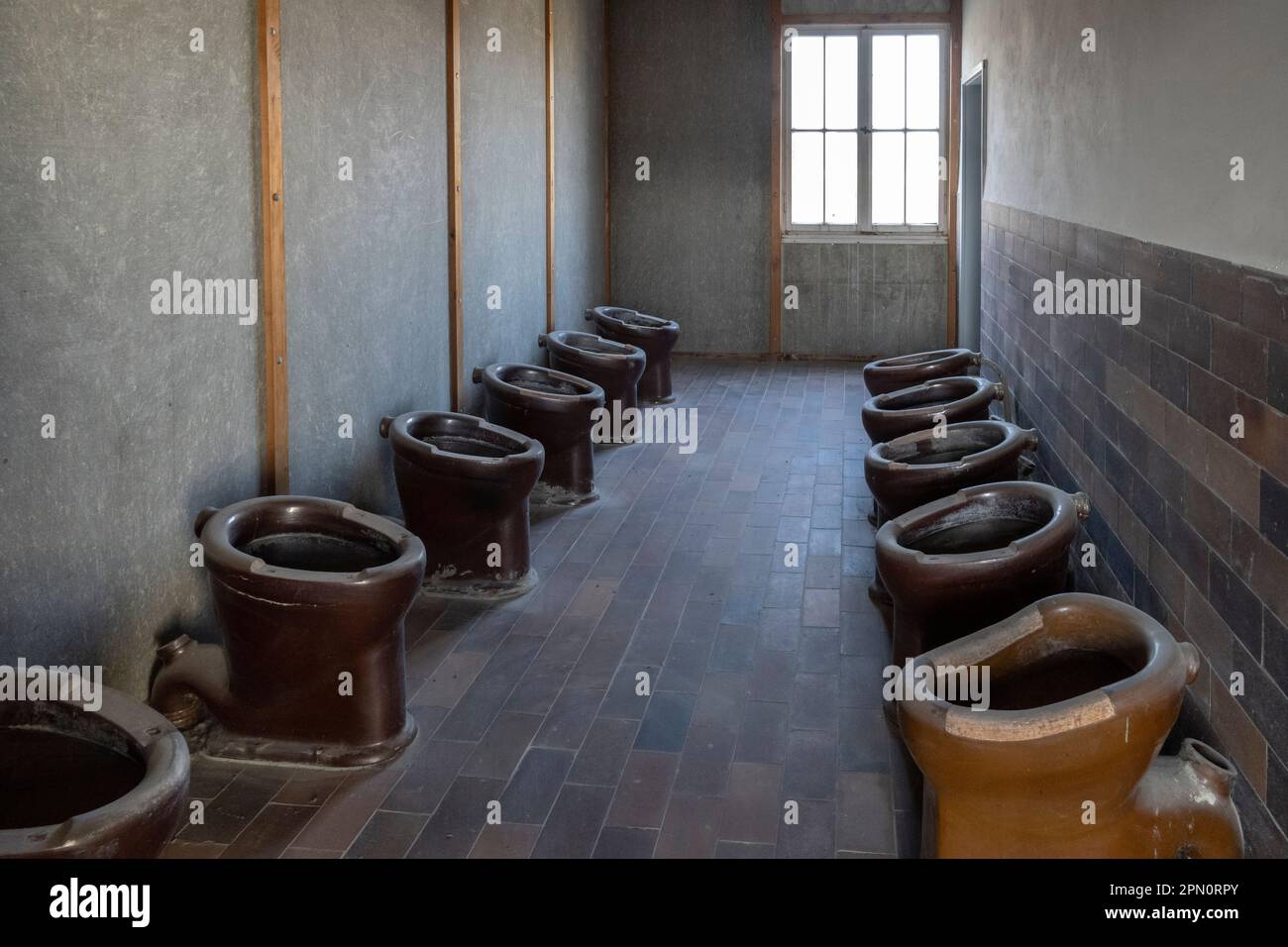 toilet room inside the barracks at the Dachau Concentration Camp Stock ...