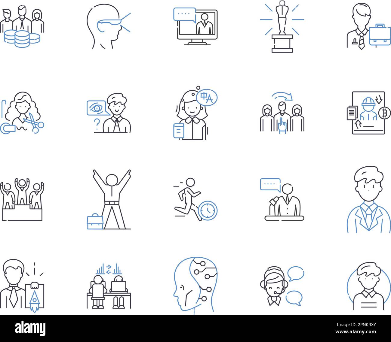 Management work outline icons collection. Management, Work, Control ...