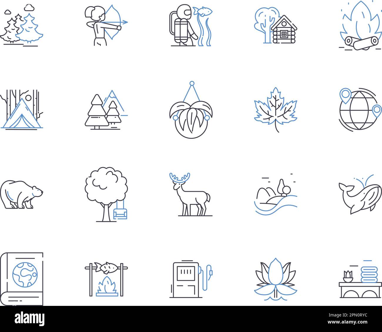 Hiking and travel outline icons collection. Hiking, travel, trekking ...