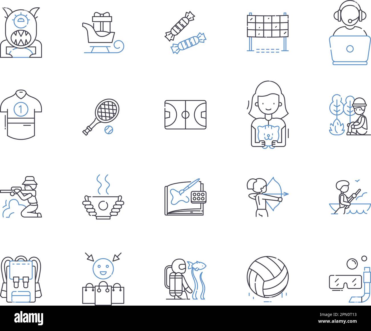 Leisure ans sport activities outline icons collection. Skiing, Swimming ...