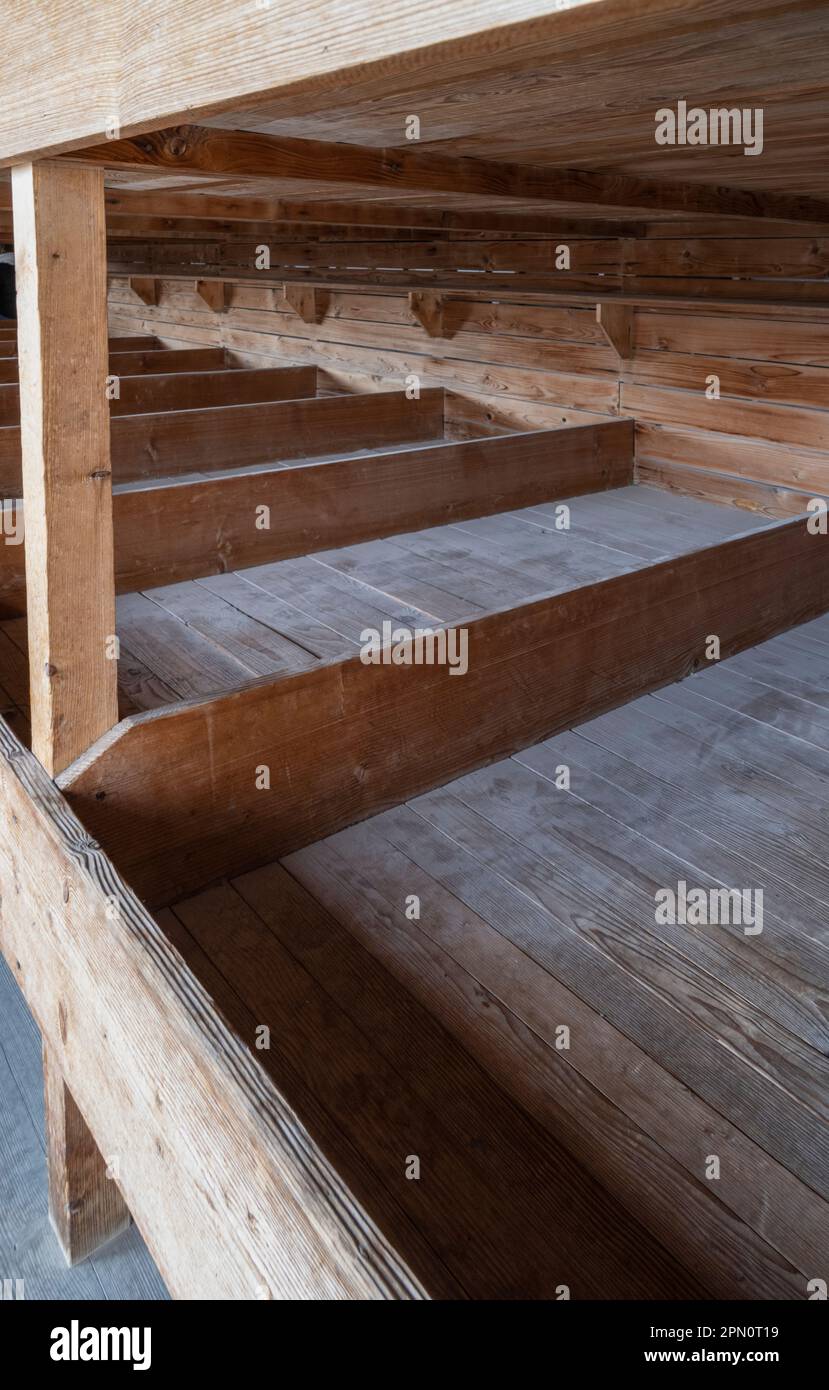 bunk beds used for sleeping inside the barracks at the Dachau ...