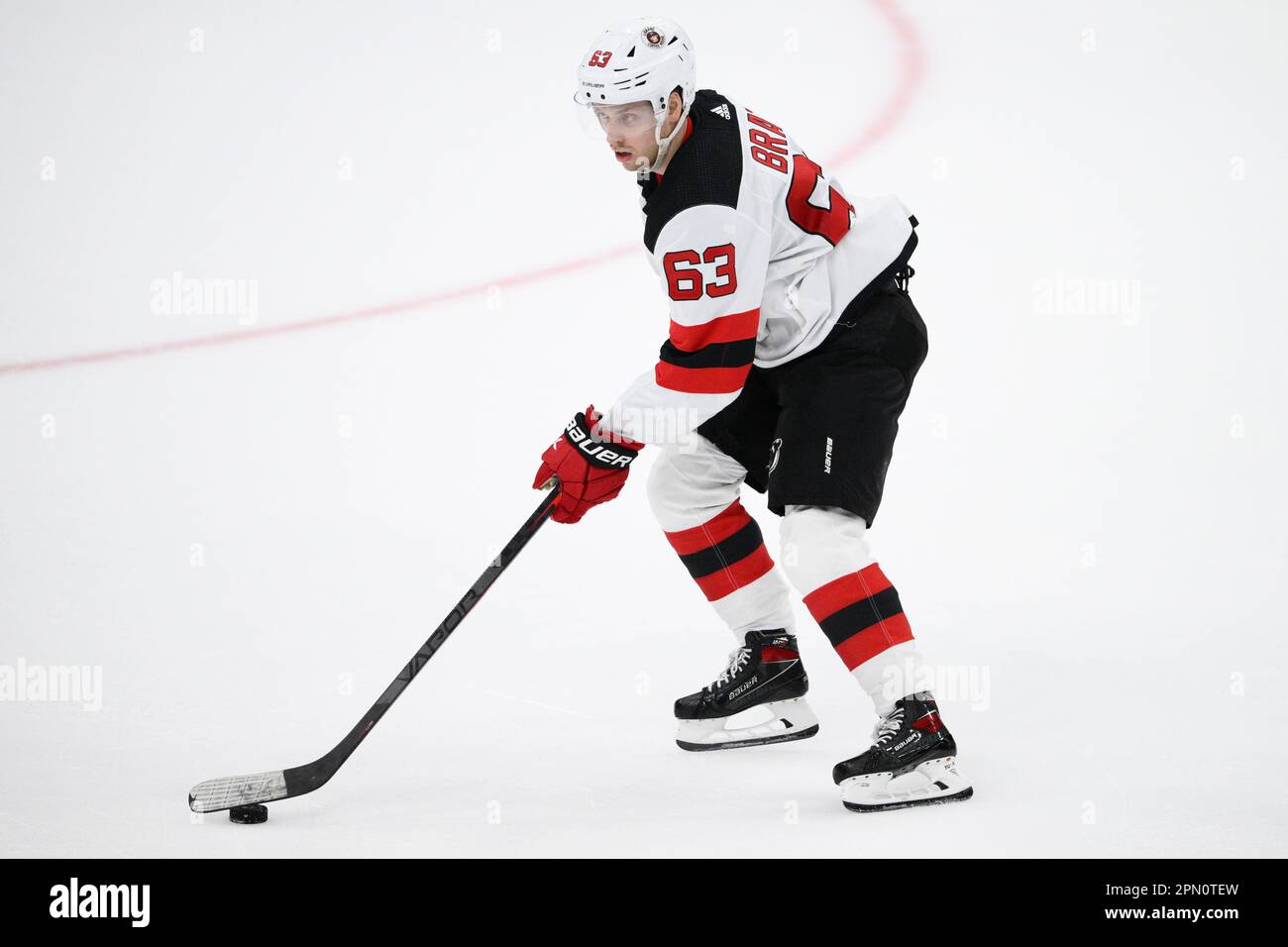 New Jersey Devils left wing Jesper Bratt (63) in action during overtime ...