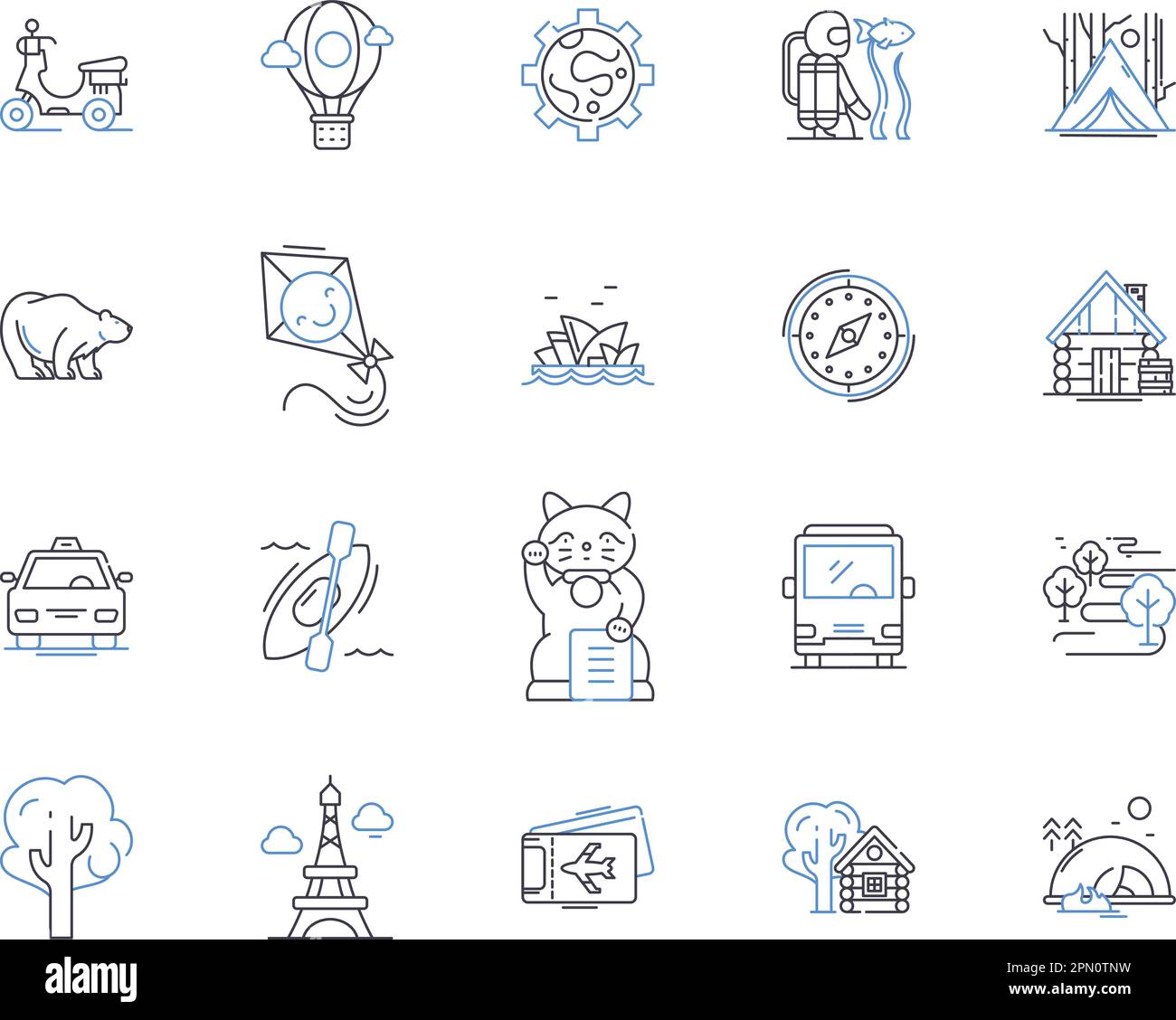 World tour outline icons collection. Travel, Globe, Journey ...