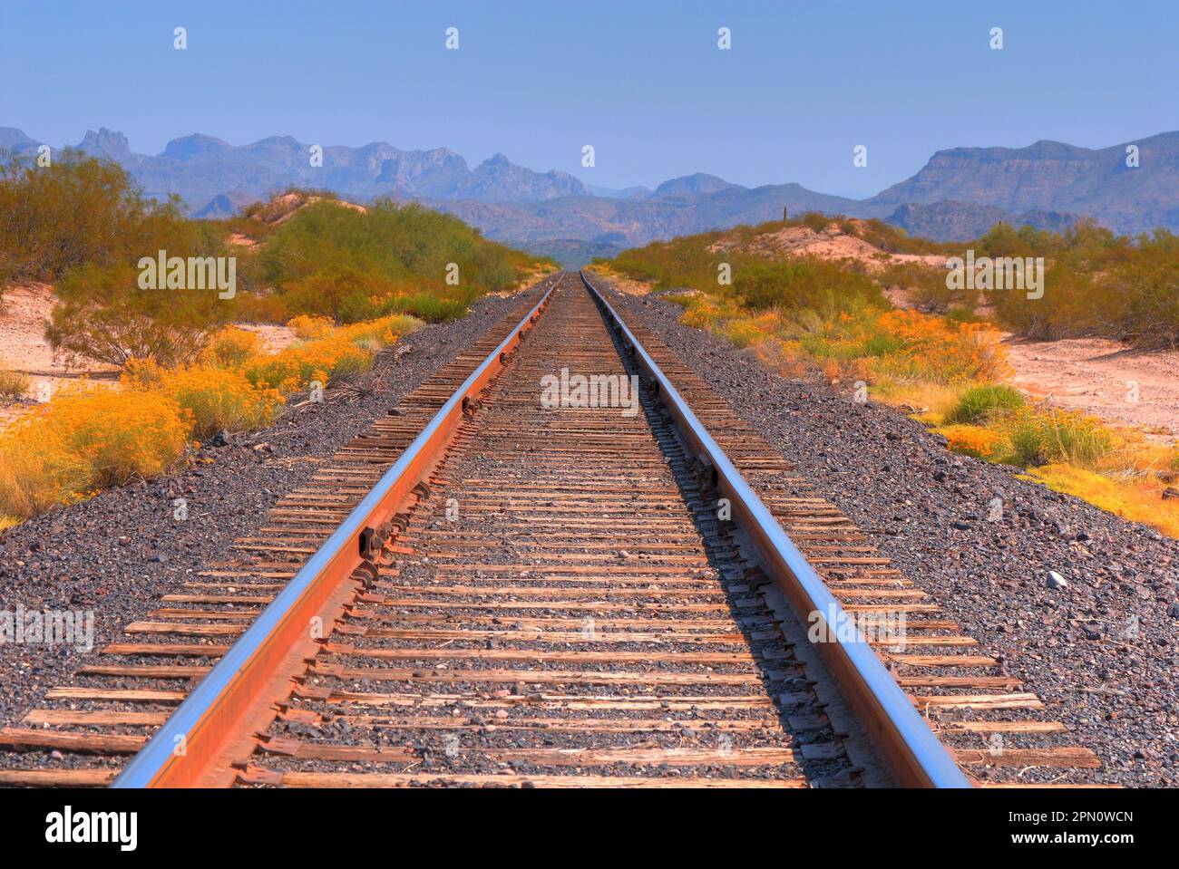 Desert railroad tracks in the Arizona desert Stock Photo - Alamy