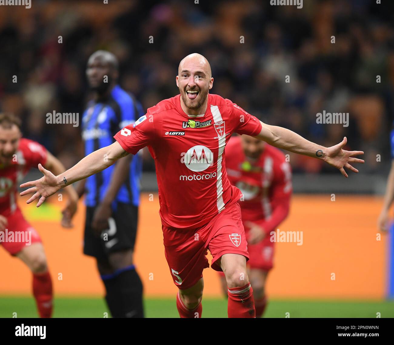 Milan, Italy. 15th Apr, 2023. Monza's Luca Caldirola celebrates his ...