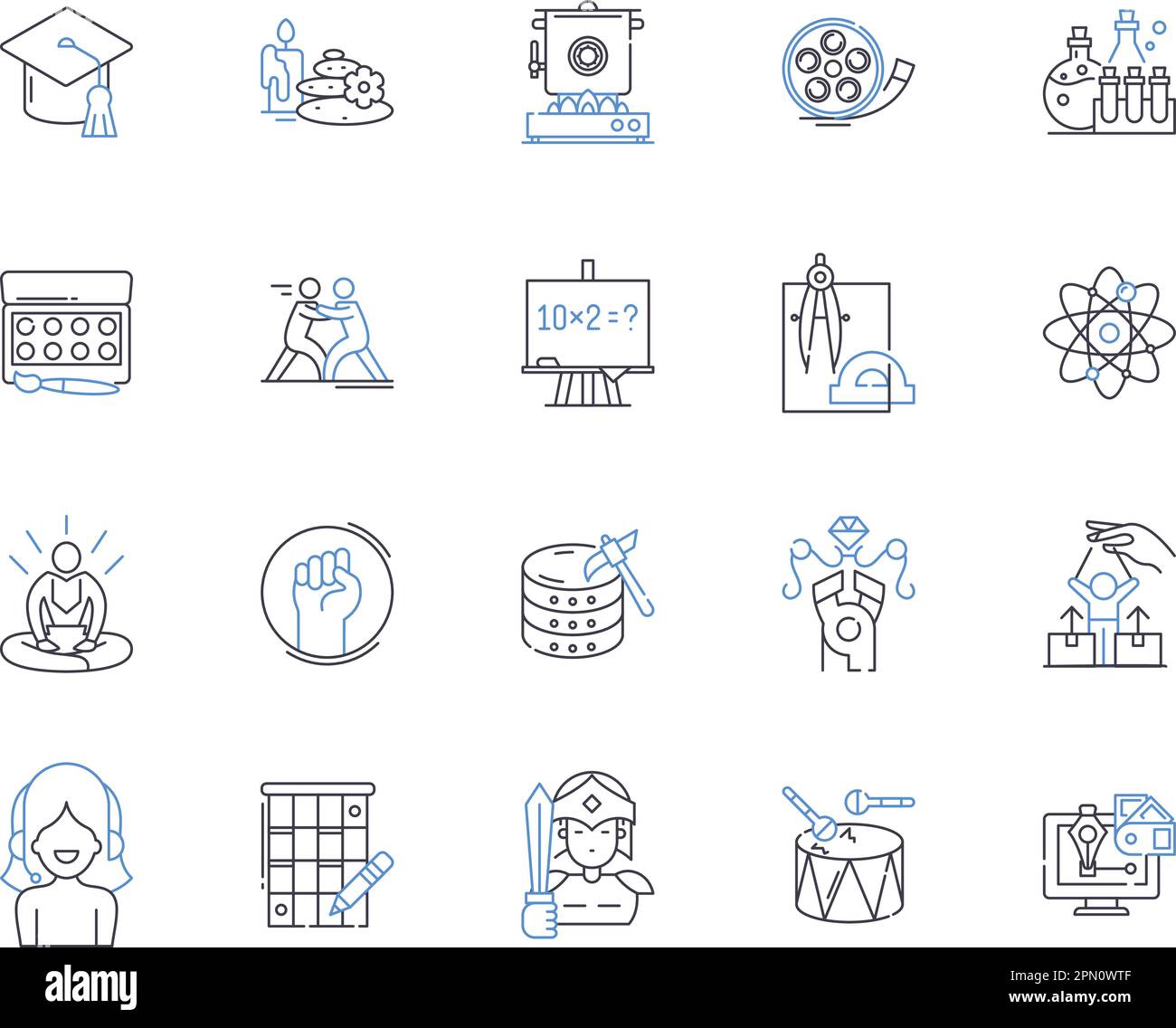 Hobbies and learning outline icons collection. Crafting, Reading ...