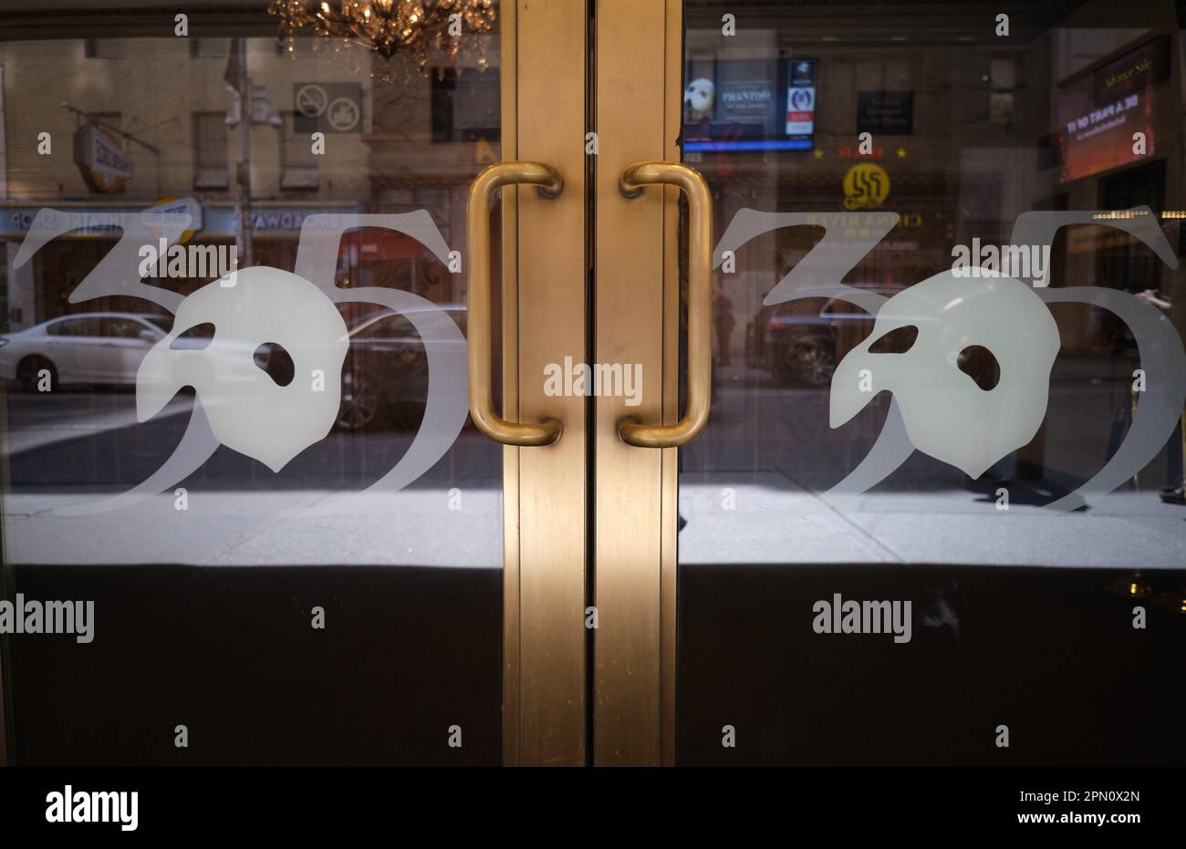 New York, New York, USA. 14th Apr, 2023. Glass doors of The Majestic ...