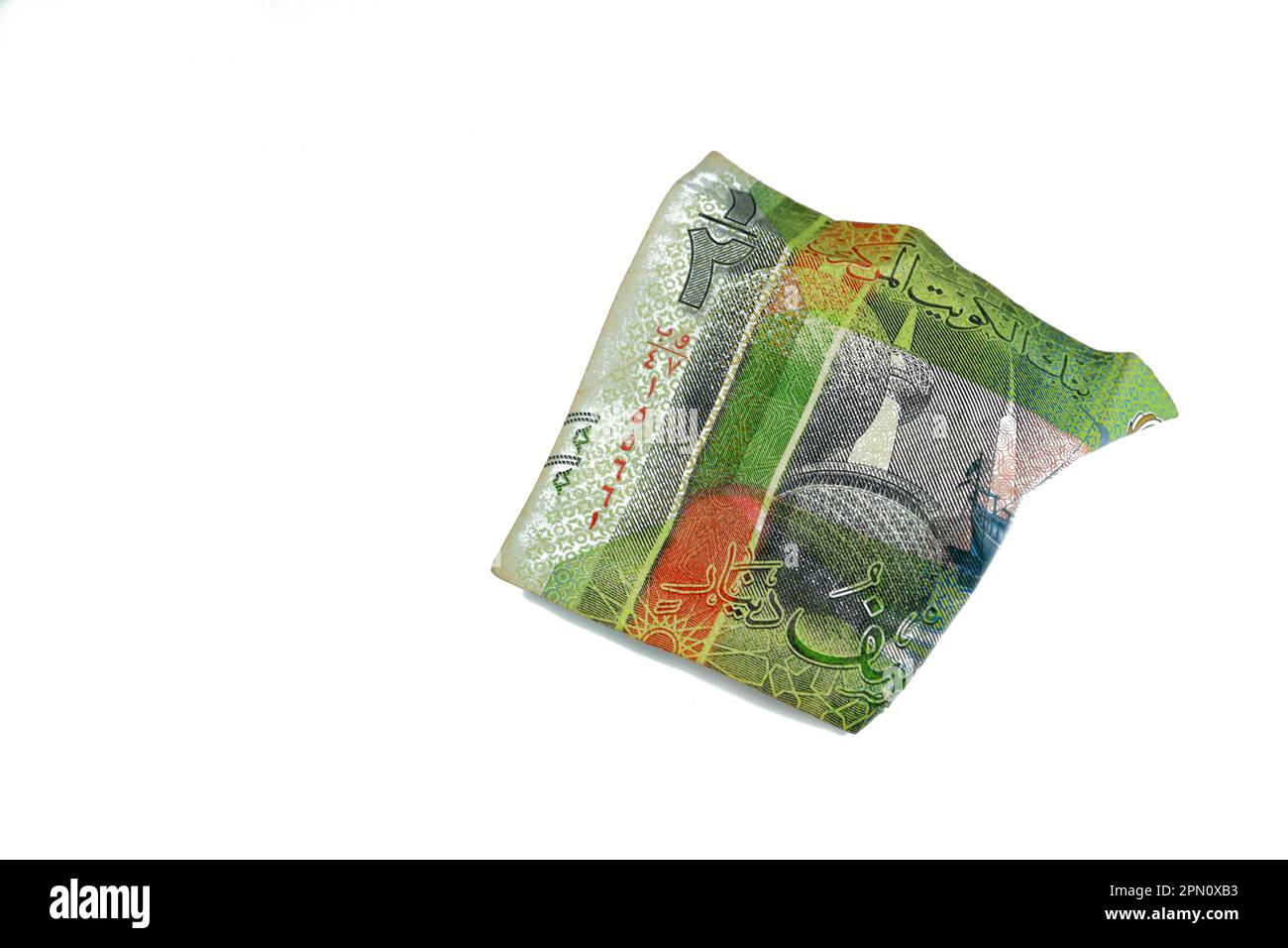 Selective focus of crumpled Kuwaiti money of Half KWD Kuwait dinar bill ...