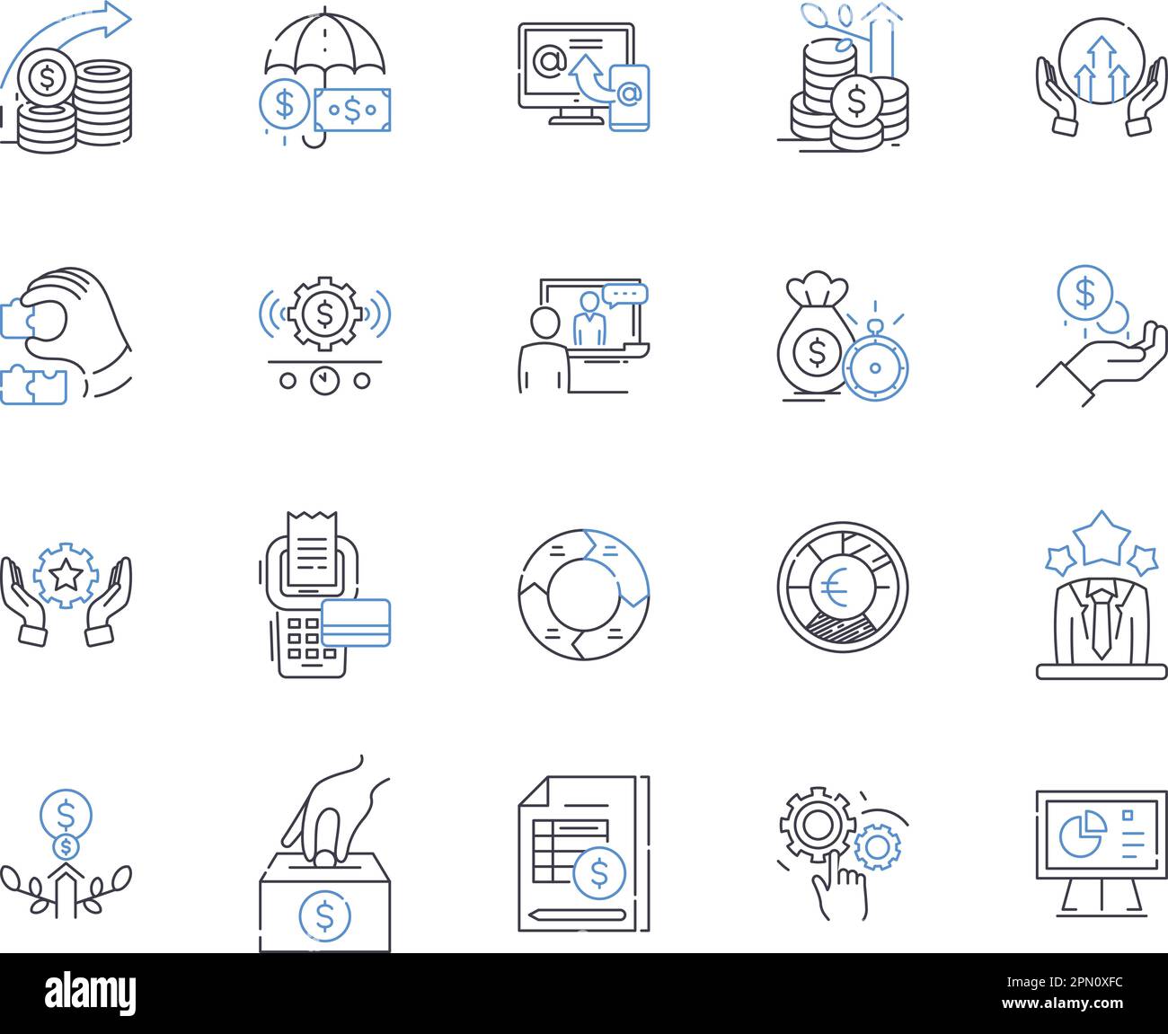 financial plan and control outline icons collection. Financial ...