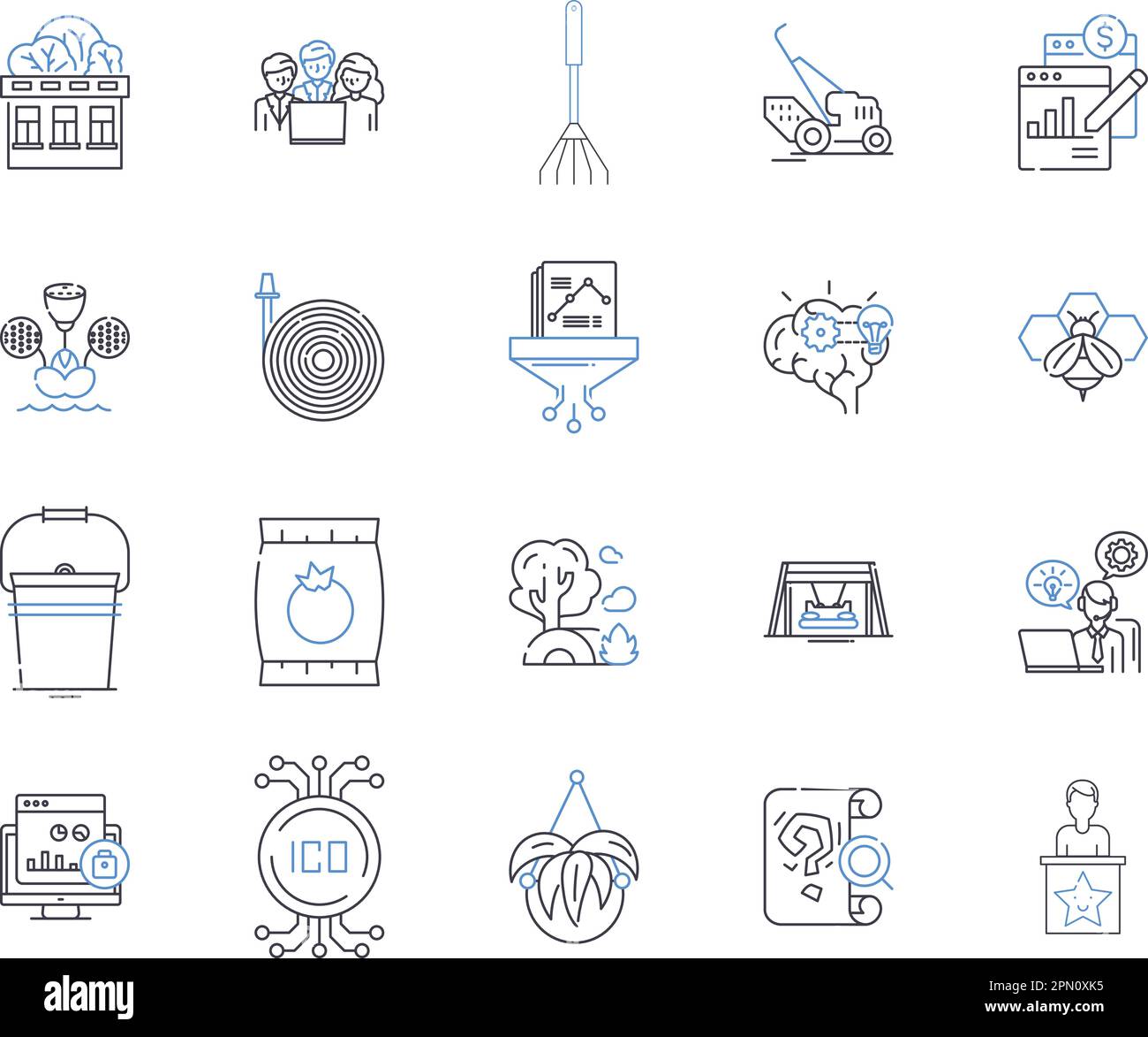 Farming business outline icons collection. Cropping, Sowing, Farming ...