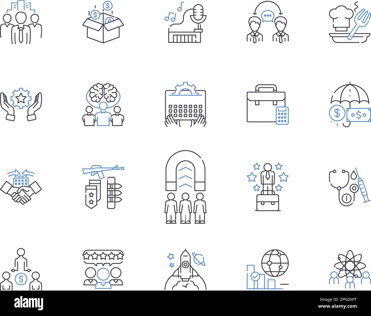 Business and professions outline icons collection. Management ...