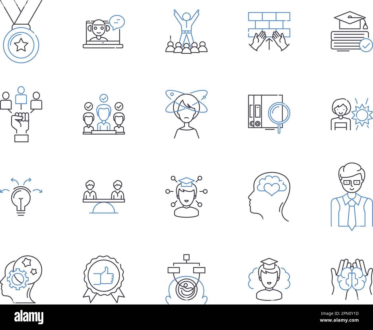 Staff studying outline icons collection. Examining, Learning, Gaining, Educating, Grasping ...