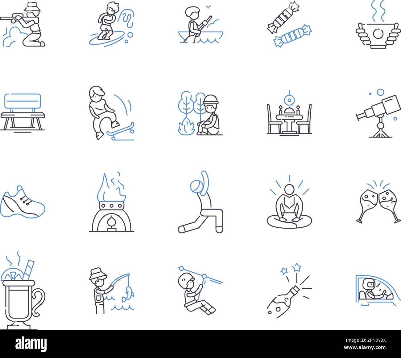 Leisure business outline icons collection. Travel, Tours, Recreation ...