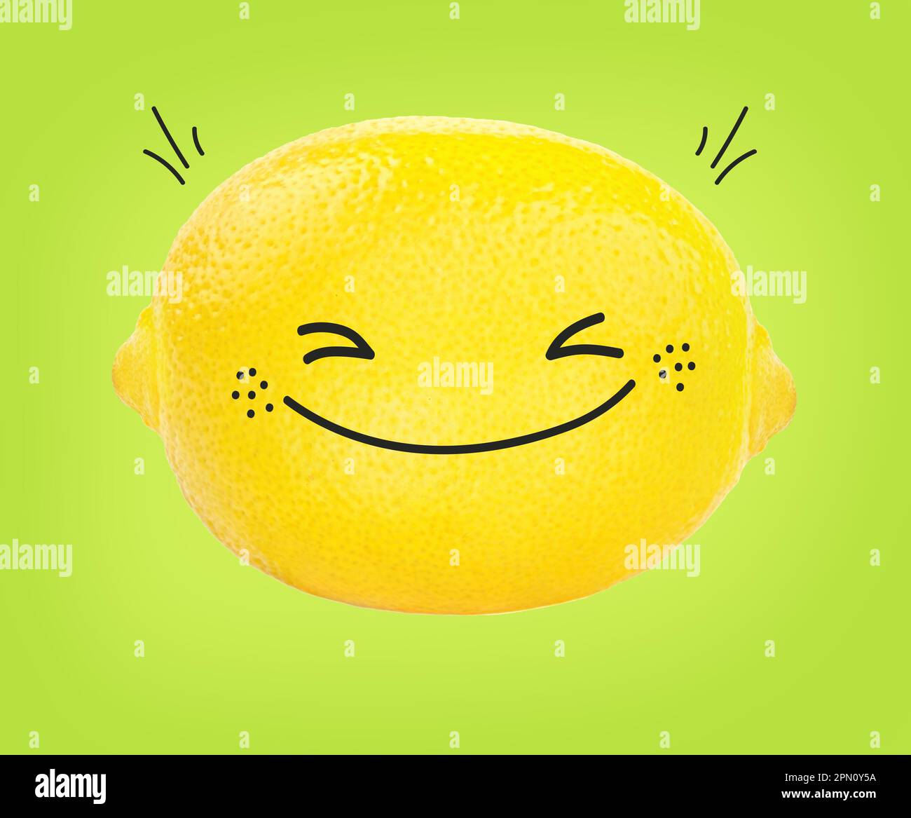 Lemon character smiling concept. Fresh lemon fruits on green background ...