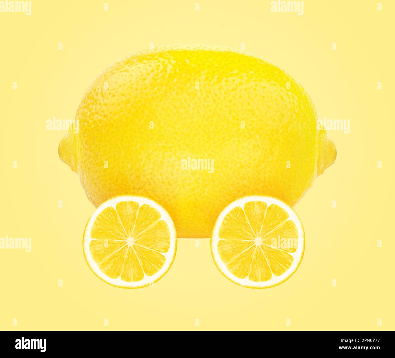 Lemon car concept, car with wheels made of lemon isolated on light ...