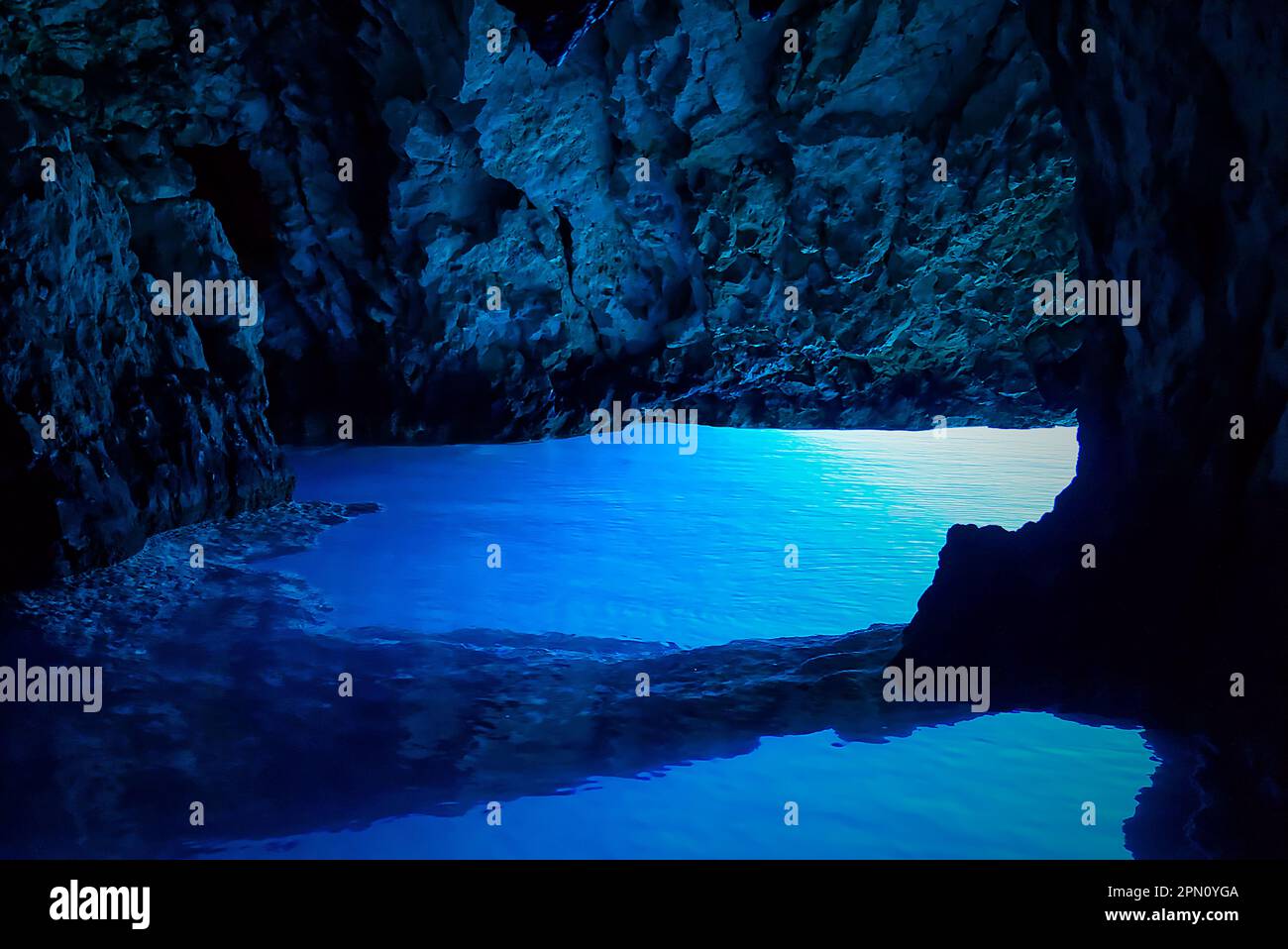 inside of blue lagoon cave. famous Blue Cave in Croatia, Bisevo Island ...